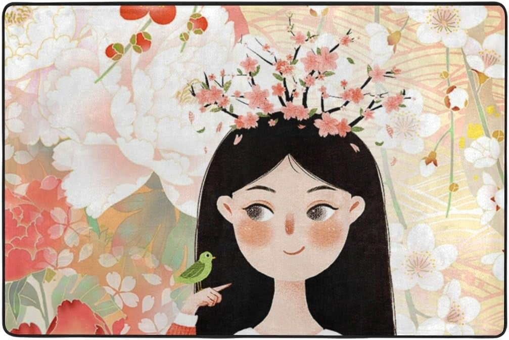 SKYSONIC Spring Girl Flowers Area Rug Pad 24x36 Inch 100% Light Weight ...