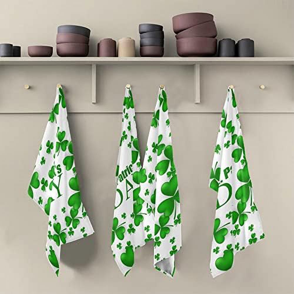 SKYSONIC St Patrick's Day Clover Kitchen Towel 18"x28" Set of 6,Super Soft Absorbent Hand Towel ...