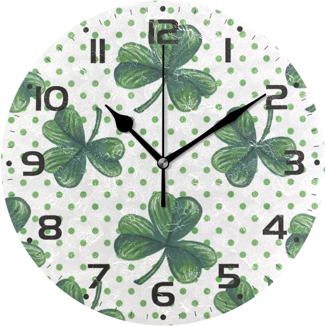 SKYSONIC St. Patrick's Day Green Shamrock Wall Clock 10 Inch Silent Non ...