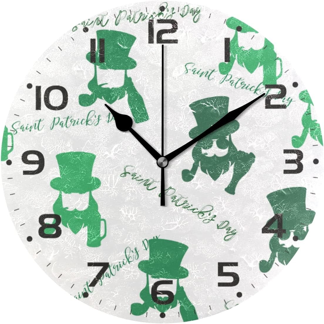 SKYSONIC St. Patrick's Day Wall Clock 10 Inch Silent Non Ticking Round ...