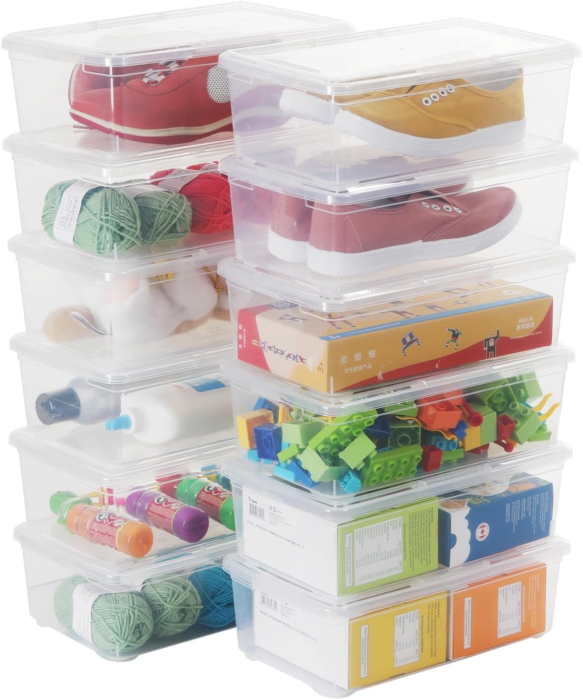 SKYSONIC Stackable Plastic Storage Shoebox, BPA-Free Nestable Container ...