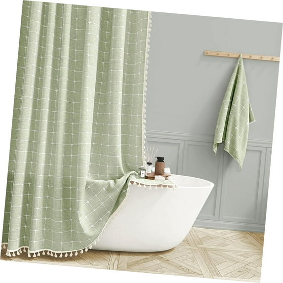 SKYSONIC Stall Shower Curtain 60x84 Long Farmhouse Linen Weighted Cloth Shower Curtain Set with ...