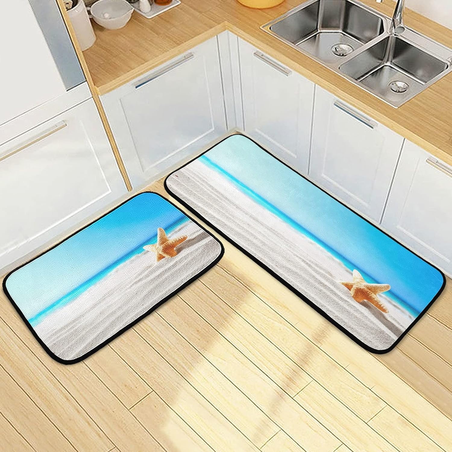 SKYSONIC Starfish Beach Summer Kitchen Mats and Rugs Coast Sandy Sunday Floor Runner Area Rug ...