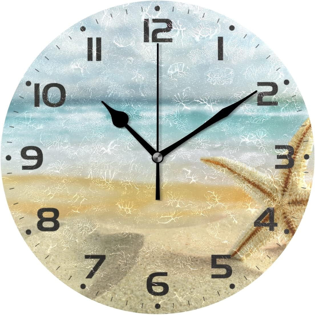 SKYSONIC Starfish on The Beach Wall Clock 10 Inch Silent Non Ticking ...