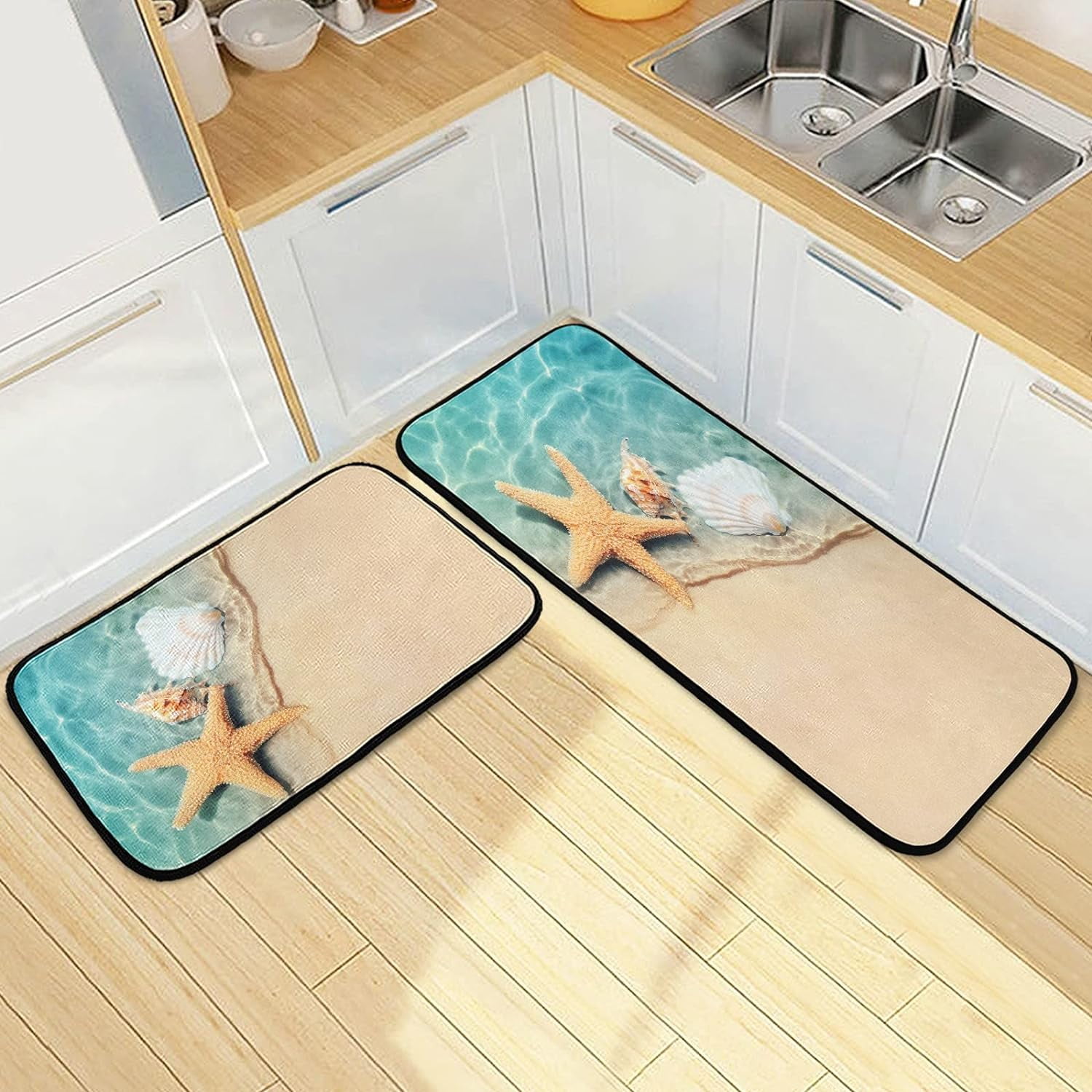 SKYSONIC Starfish Conch Seashell Kitchen Mats and Rugs Summer Sandy ...