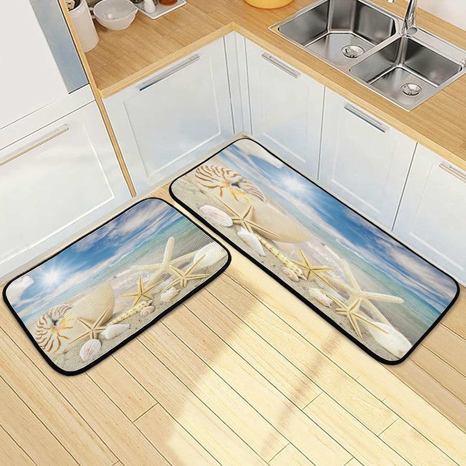 SKYSONIC Starfish Conch Seashell Kitchen Mats and Rugs Wonderful Beach ...