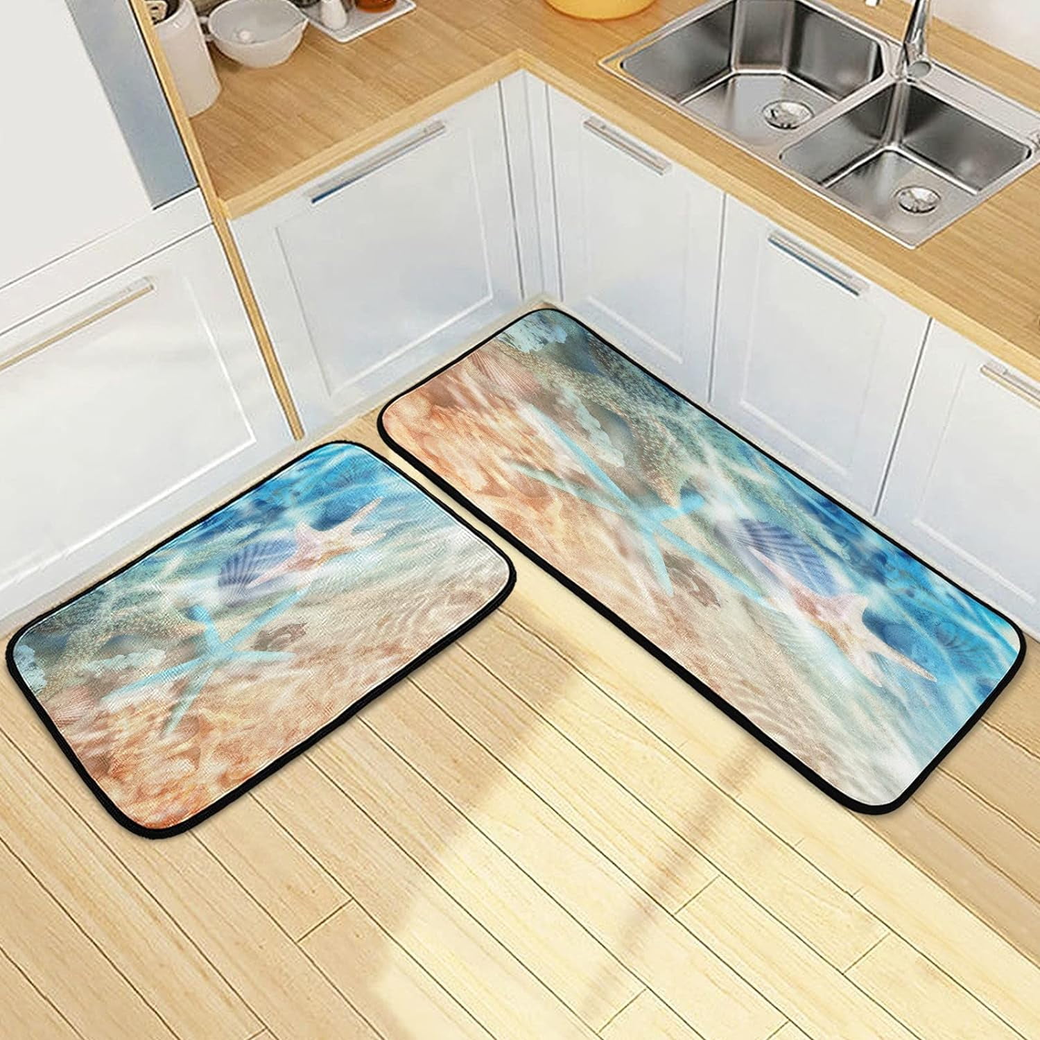 SKYSONIC Starfish Sea Sand Wave Kitchen Mats and Rugs Summer Beach ...
