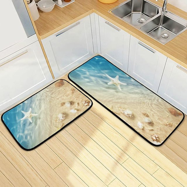 SKYSONIC Starfish Seashell Summer Kitchen Mats and Rugs Sea Water Sandy ...