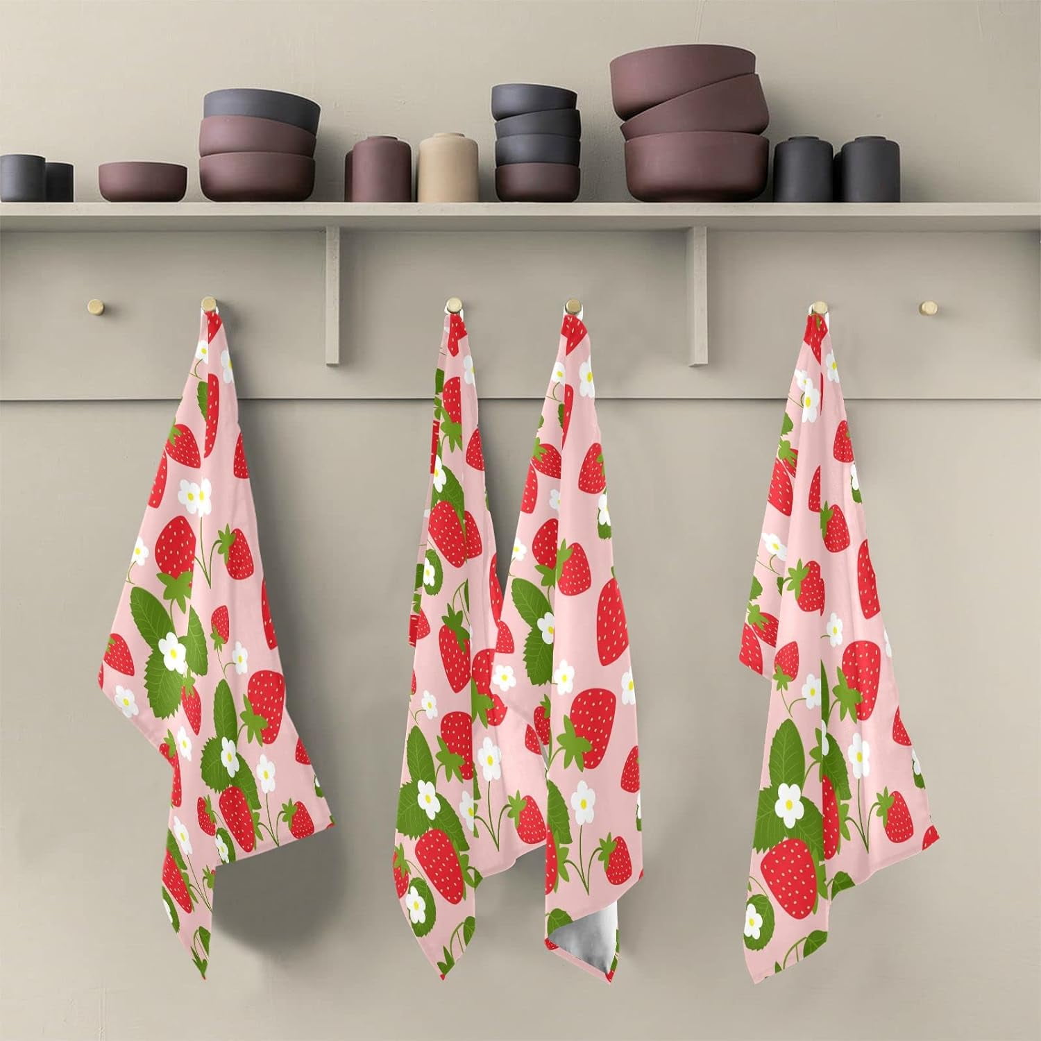 SKYSONIC Strawberry Cute Flower Kitchen Dish Towel Set,Drying Kitchen ...