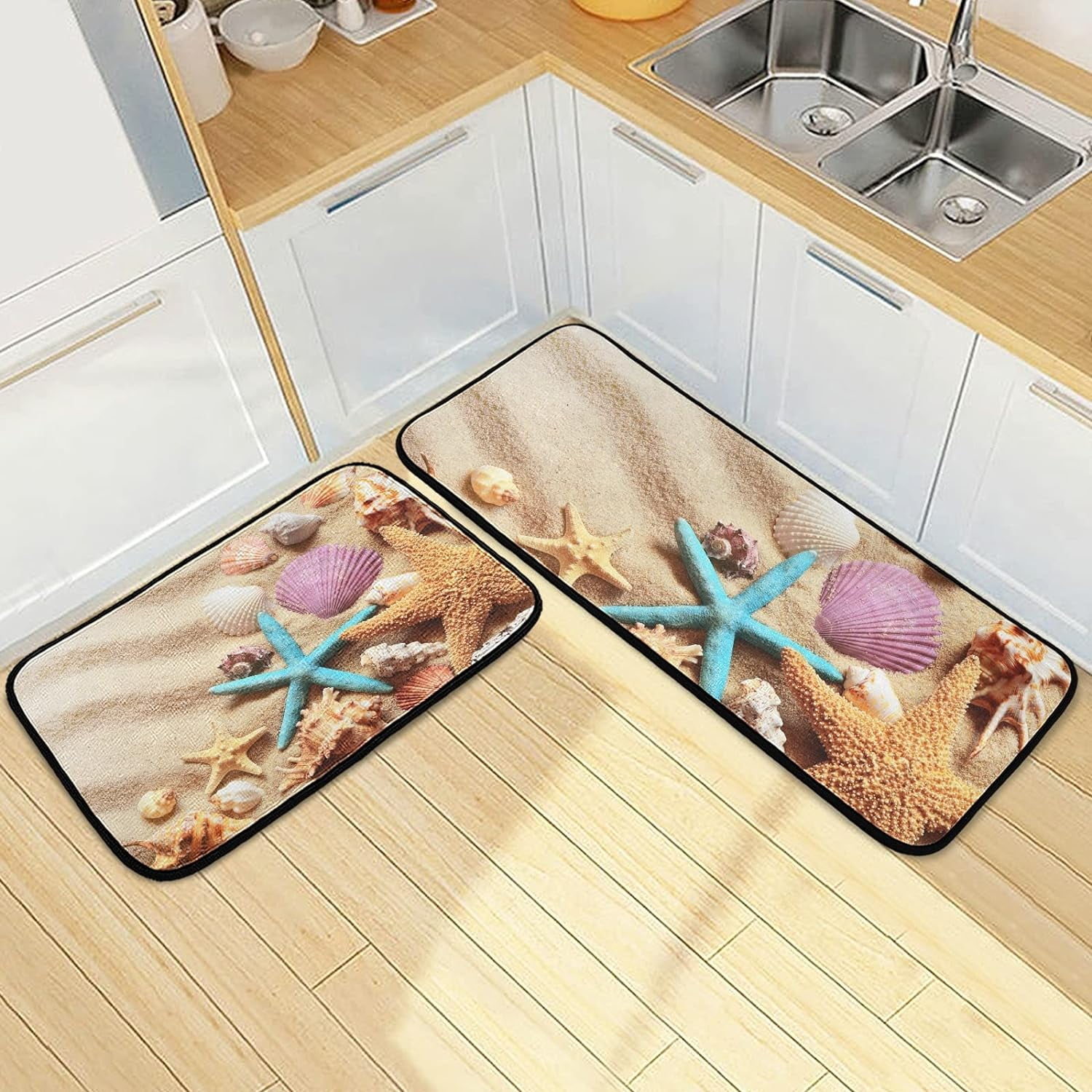 SKYSONIC Summer Beach Seashell Kitchen Mats and Rugs Starfish Marine ...