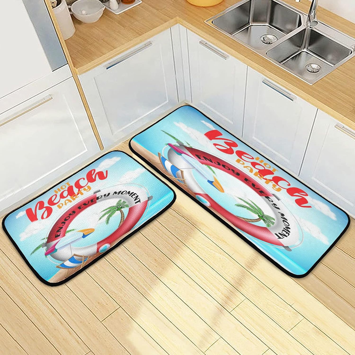 SKYSONIC Summer Beach Vector Banner Background Kitchen Mats and Rugs ...