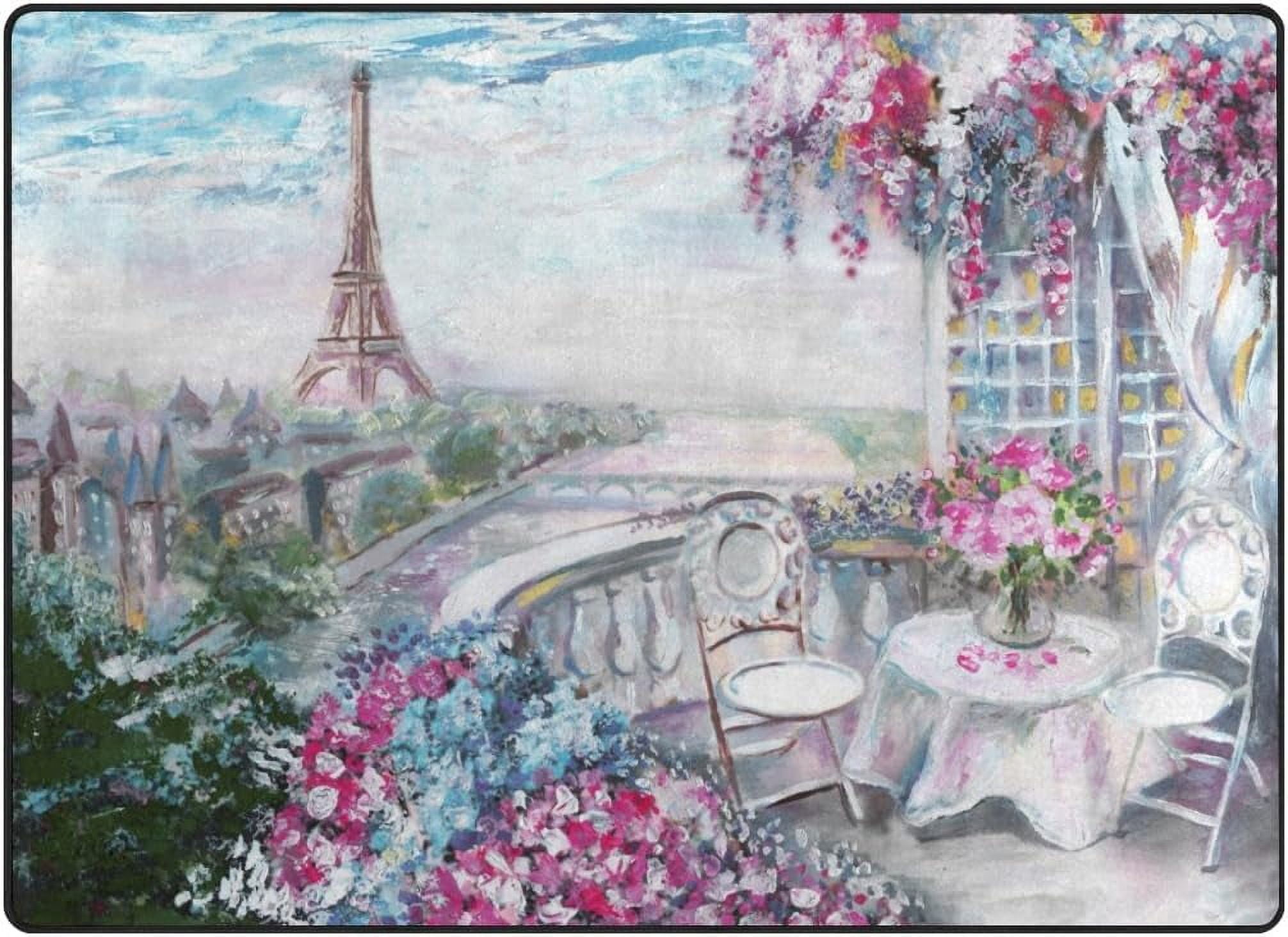 SKYSONIC Summer Cafe In Paris Area Rug Pad 80"x58"100% Light Weight ...