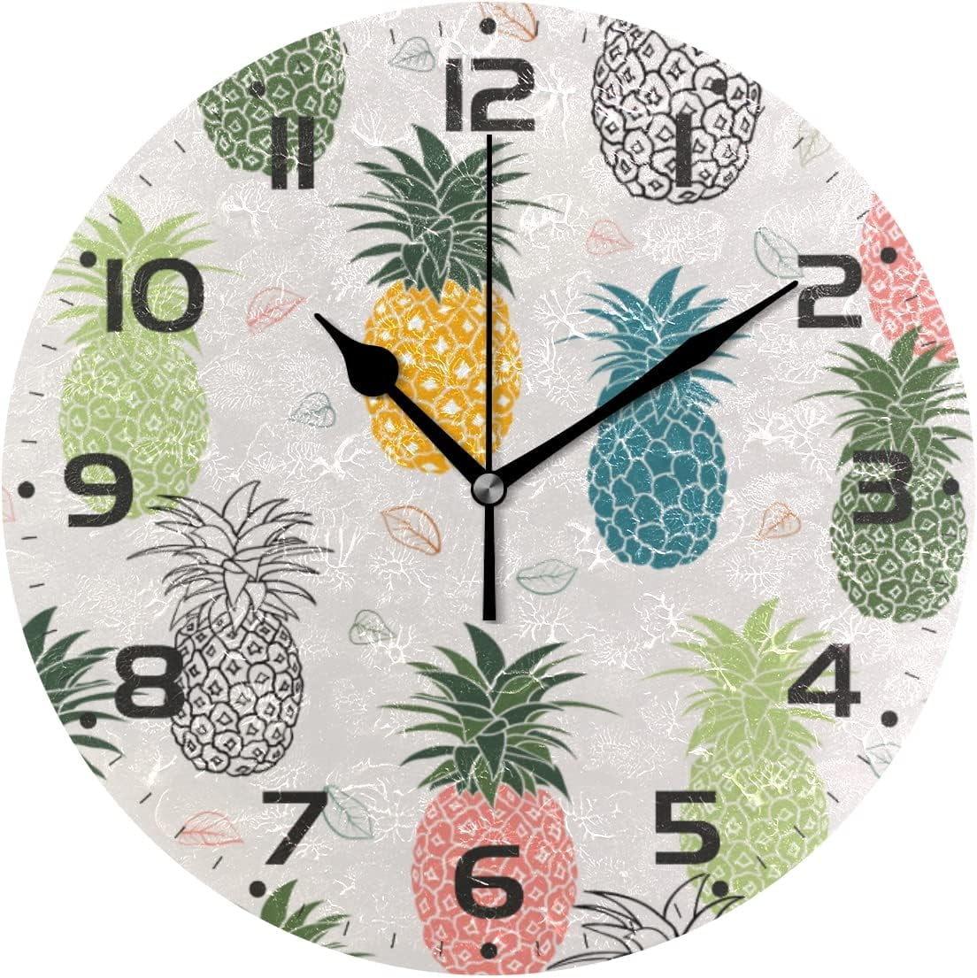 SKYSONIC Summer Colorful Pineapple Wall Clock 10 Inch Silent Non ...