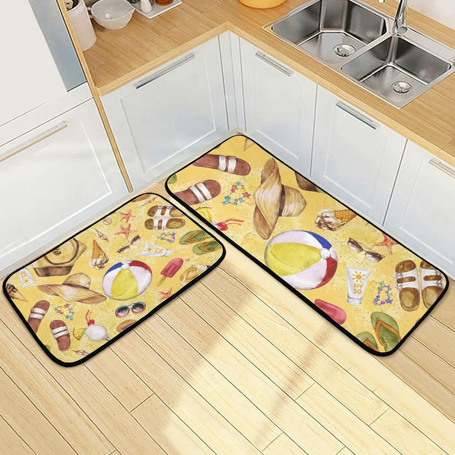 SKYSONIC Summer Flip Flop Beach Kitchen Rugs Set of 2, Icecream ...