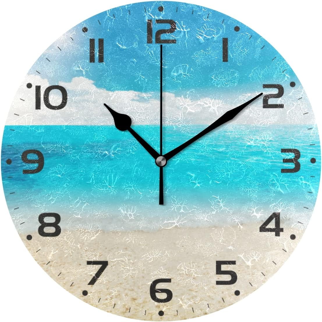 SKYSONIC Summer Island Beach Wall Clock 10 Inch Silent Non Ticking ...