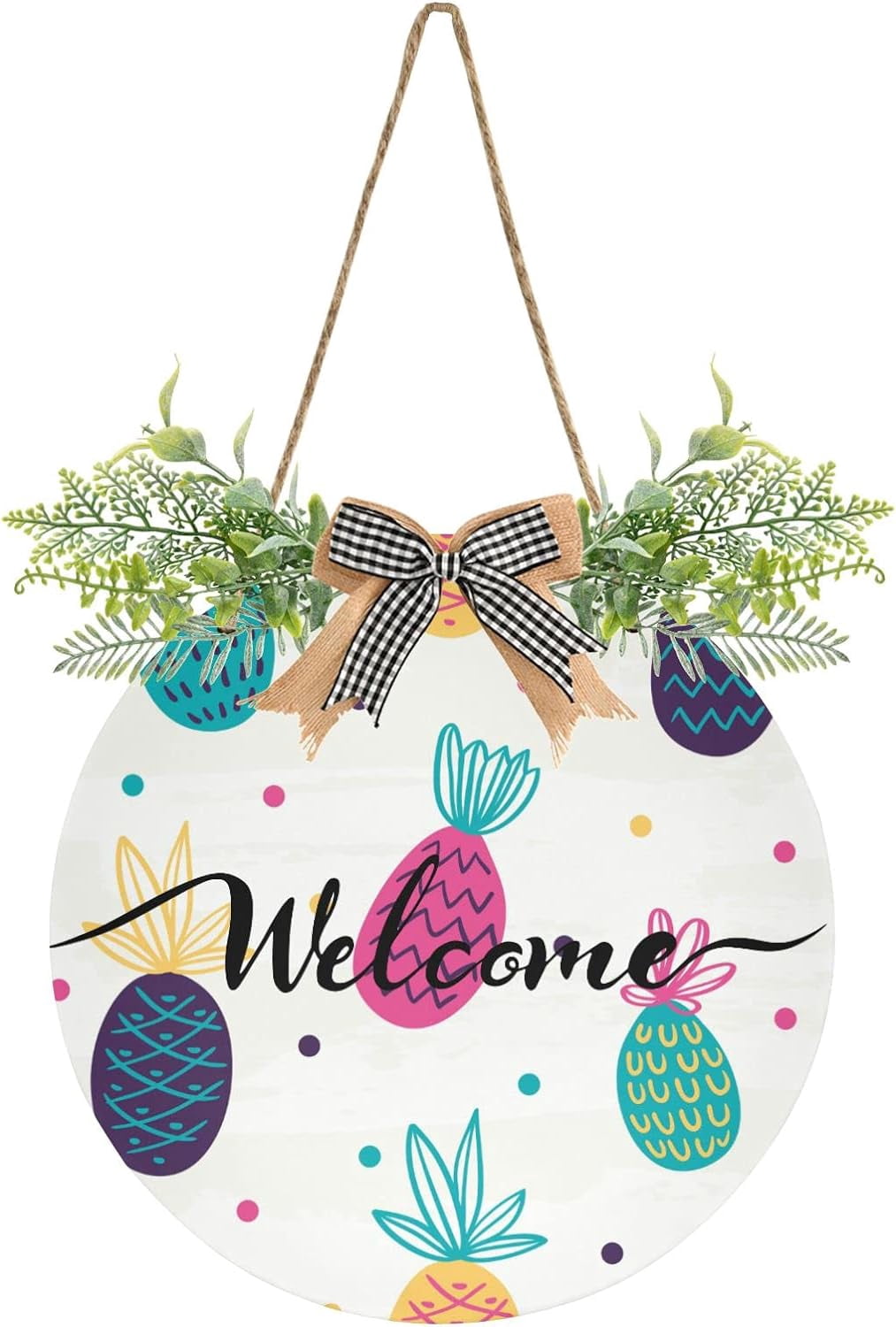 SKYSONIC Summer Pineapple Polka Dots Welcome Sign Front Door Decor ...