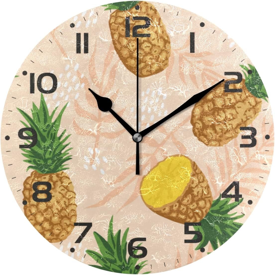 SKYSONIC Summer Pineapple Wall Clock 10 Inch Silent Non Ticking Round ...