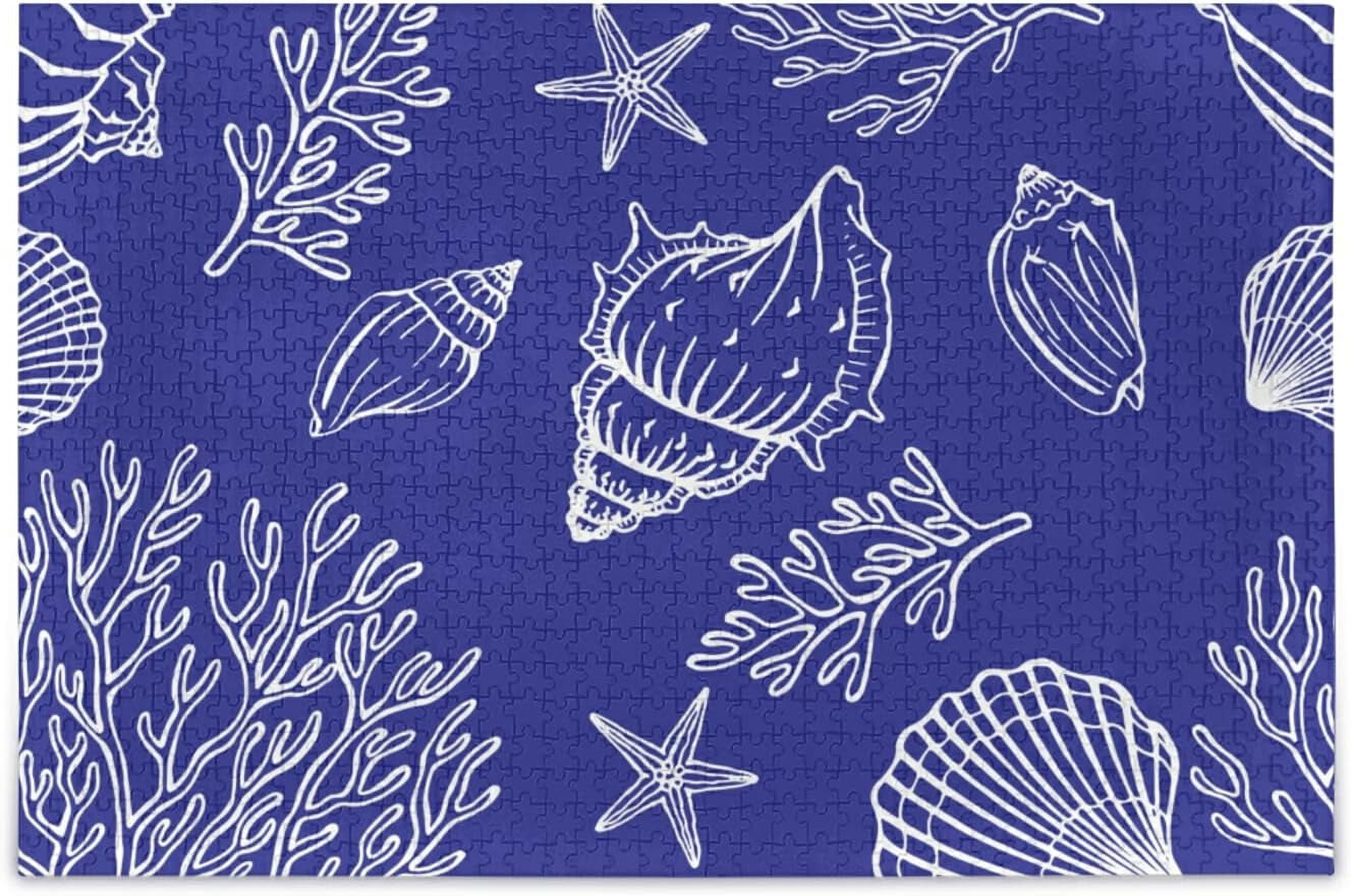 SKYSONIC Summer Seashell Navy Blue Jigsaw Puzzles for Adults, 1000 ...