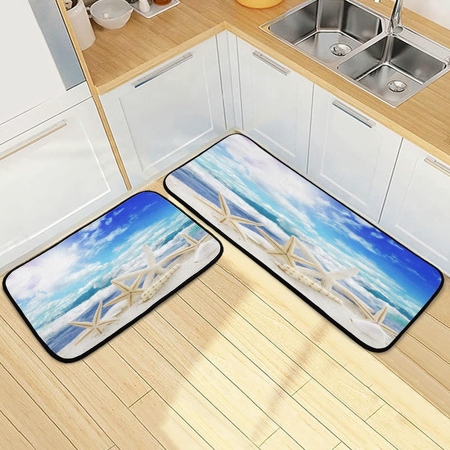SKYSONIC Summer Starfish Seashell Kitchen Mats and Rugs Wonderful Beach ...