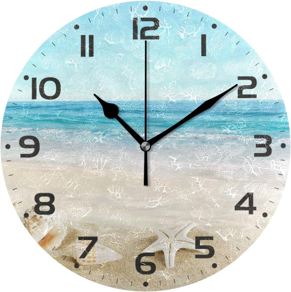 SKYSONIC Summer Sunny Beach Wall Clock 10 Inch Silent Non Ticking Round ...