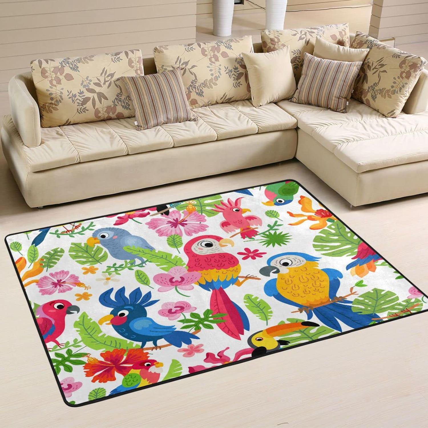 SKYSONIC Summer Tropical Birds Area Rug 72x48in Jungle Palm Leaves Non ...