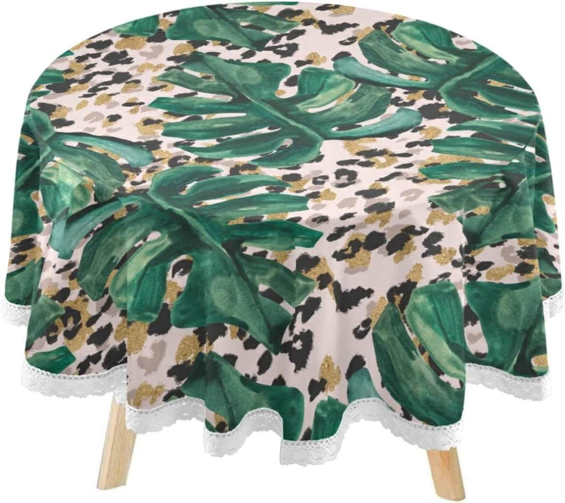 SKYSONIC Summer Tropical Leaves Round Tablecloth 60inch Indoor Wrinkle ...