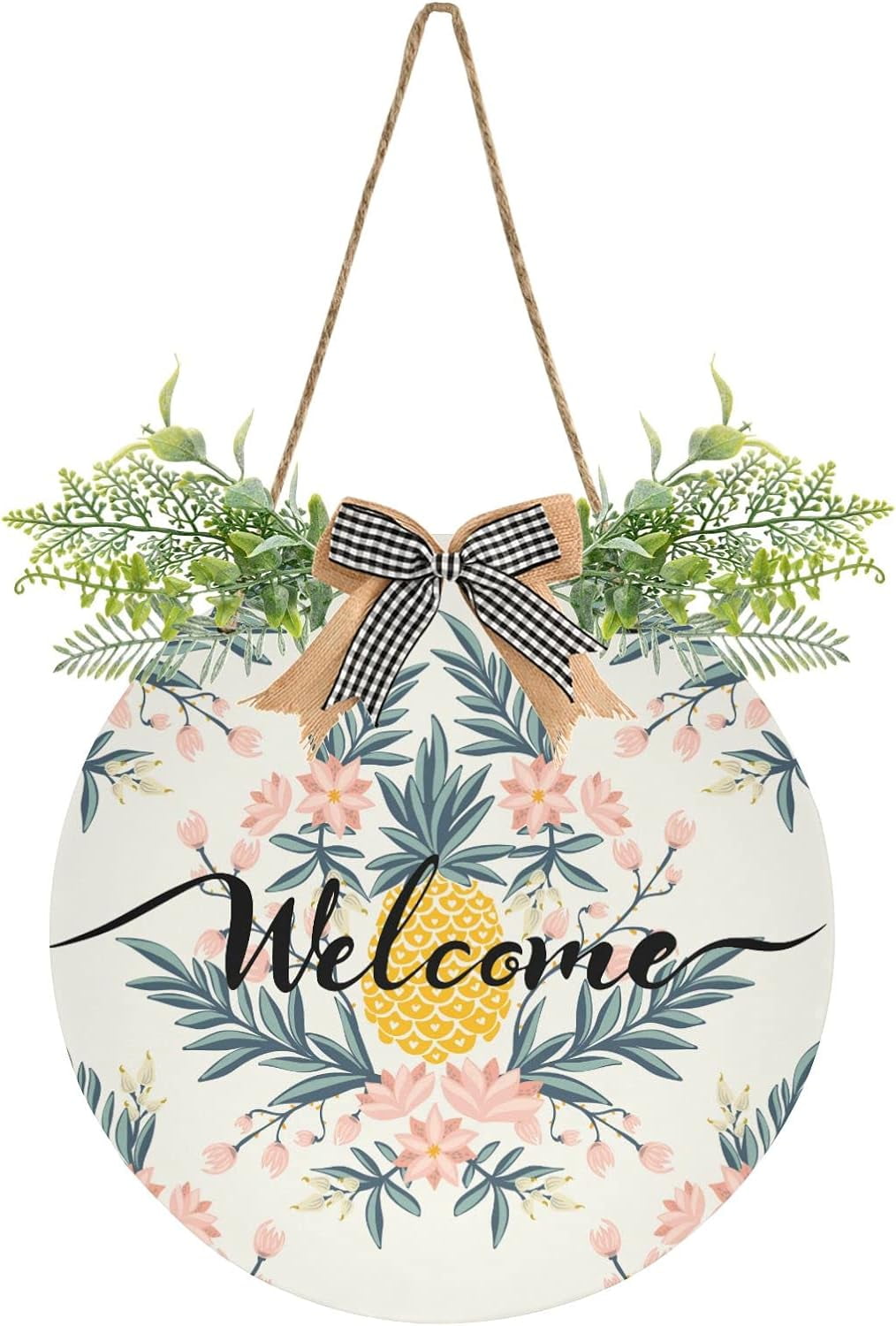 SKYSONIC Summer Tropical Pineapple Welcome Sign Front Door Decor Round ...