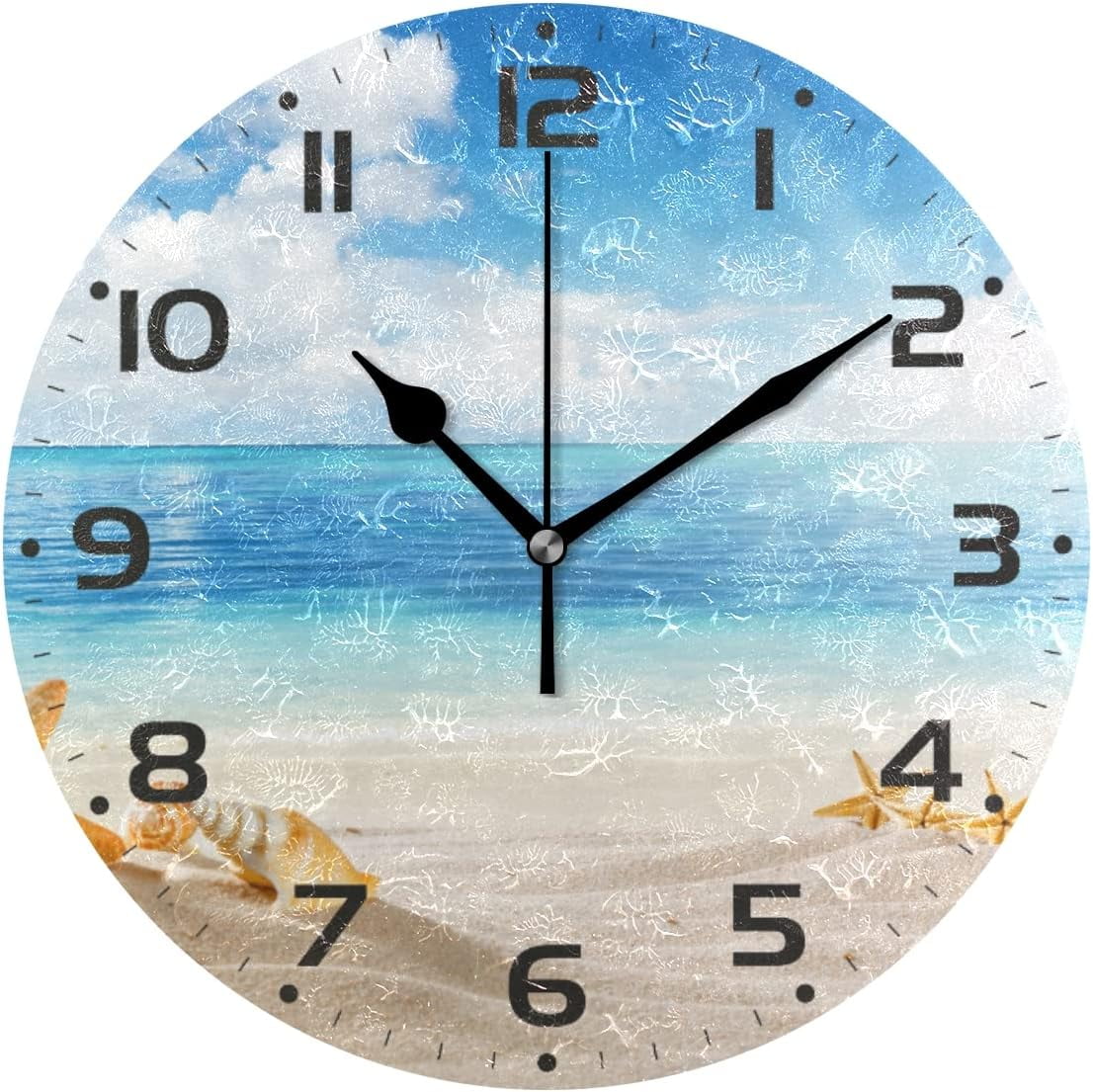 SKYSONIC Sunbeam Beach Landscape Wall Clock 10 Inch Silent Non Ticking ...