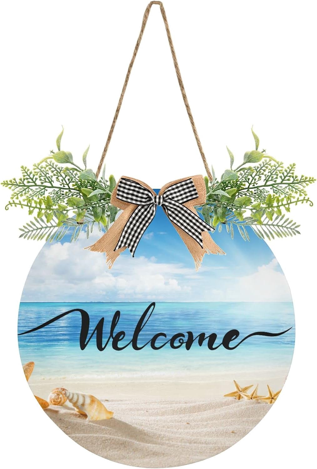 SKYSONIC Sunbeam Beach Landscape Welcome Sign Front Door Decor Round ...