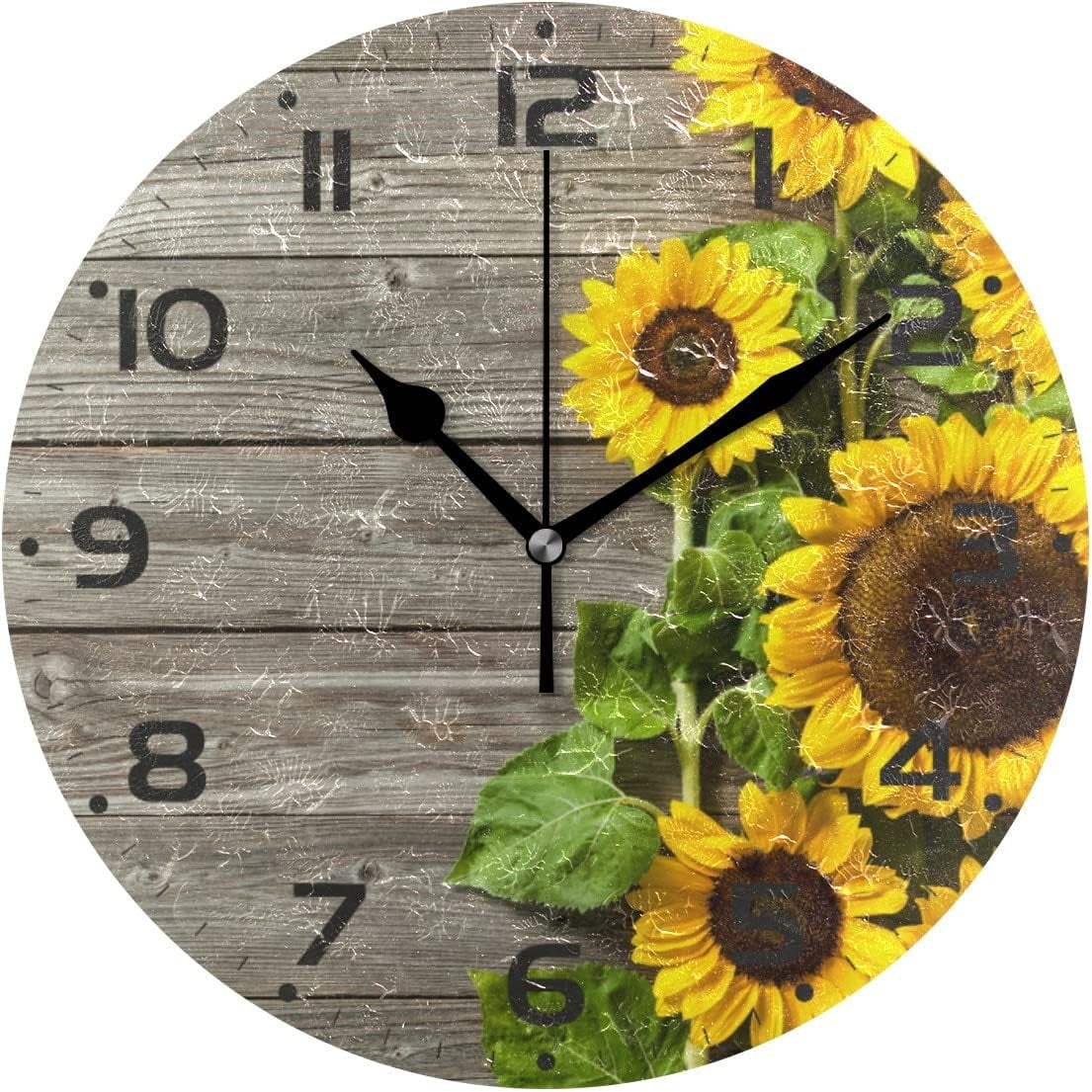 SKYSONIC Sunflower Board Wall Clock 10 Inch Silent Non Ticking Round ...