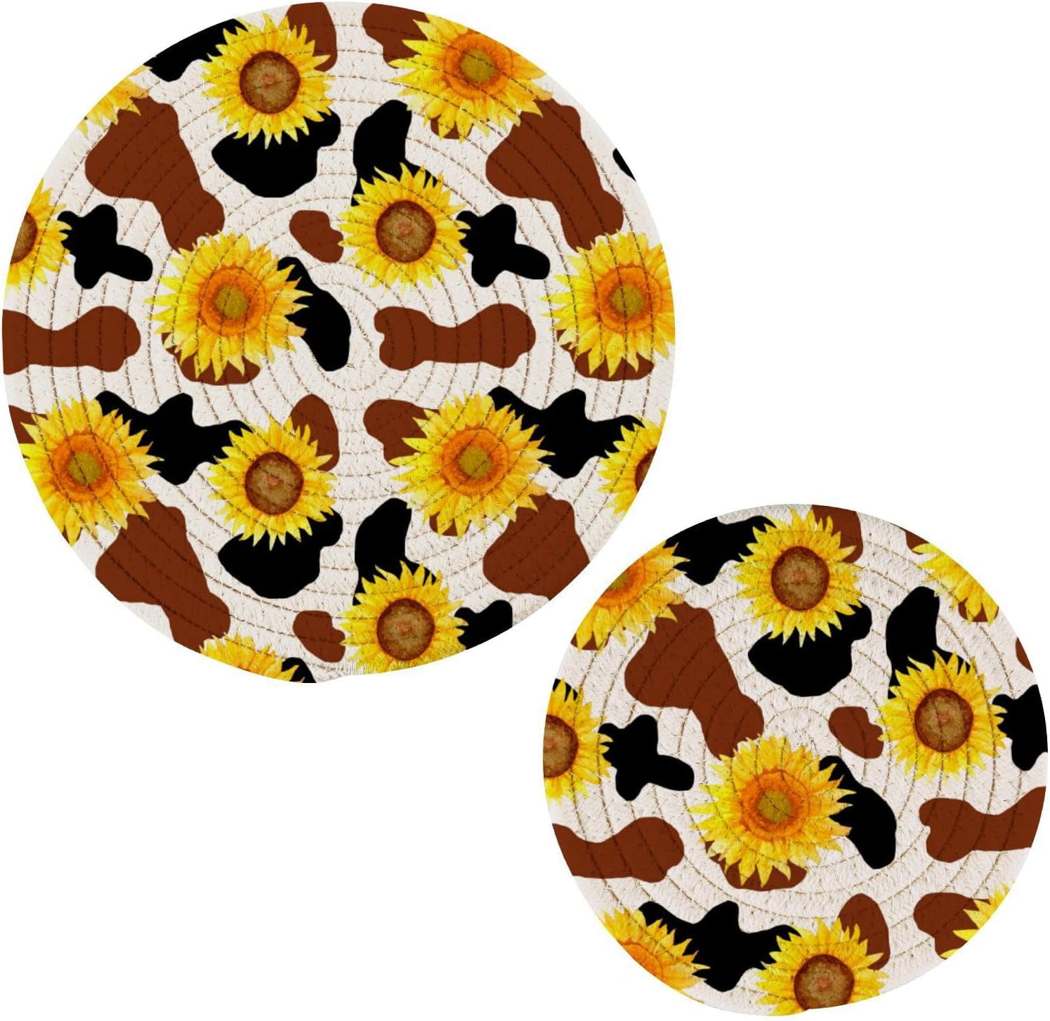 SKYSONIC Sunflower Floral Cow Pot Holders Set Trivet Hot Pads Potholder ...