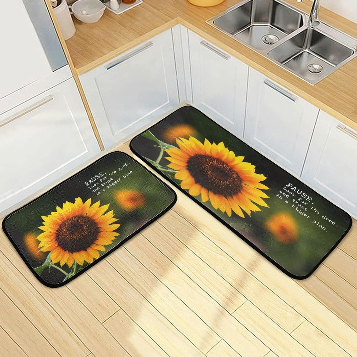 SKYSONIC Sunflower Inspirational Slogan Kitchen Mats and Rugs Quotes ...