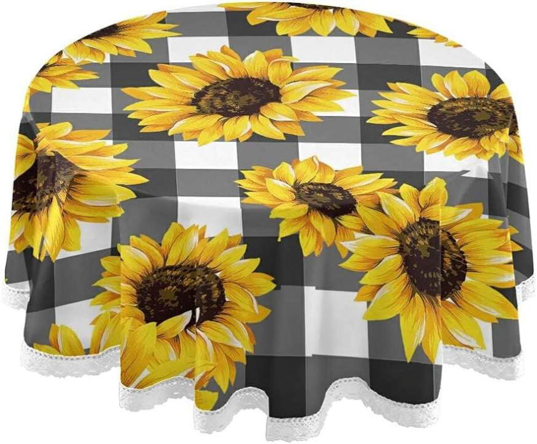 SKYSONIC Sunflower Round Tablecloth Buffalo Check Plaid Round Table ...