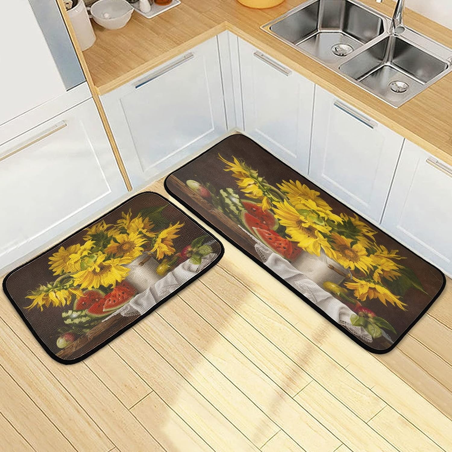 SKYSONIC Sunflower Watermelon Kitchen Mats and Rugs Oil Painting Floral ...