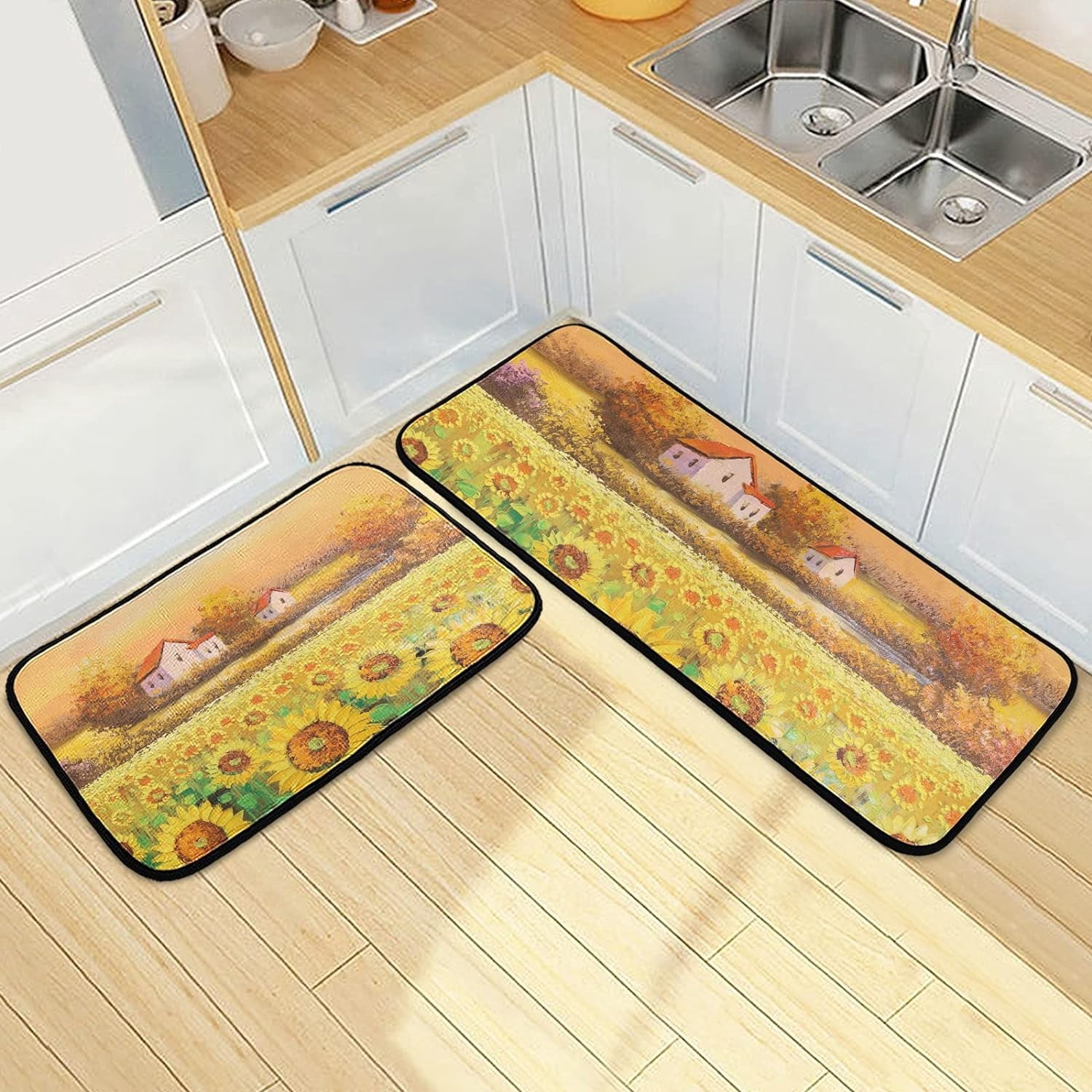 SKYSONIC Sunflowers Field Country Kitchen Mats and Rugs Oil Painting ...