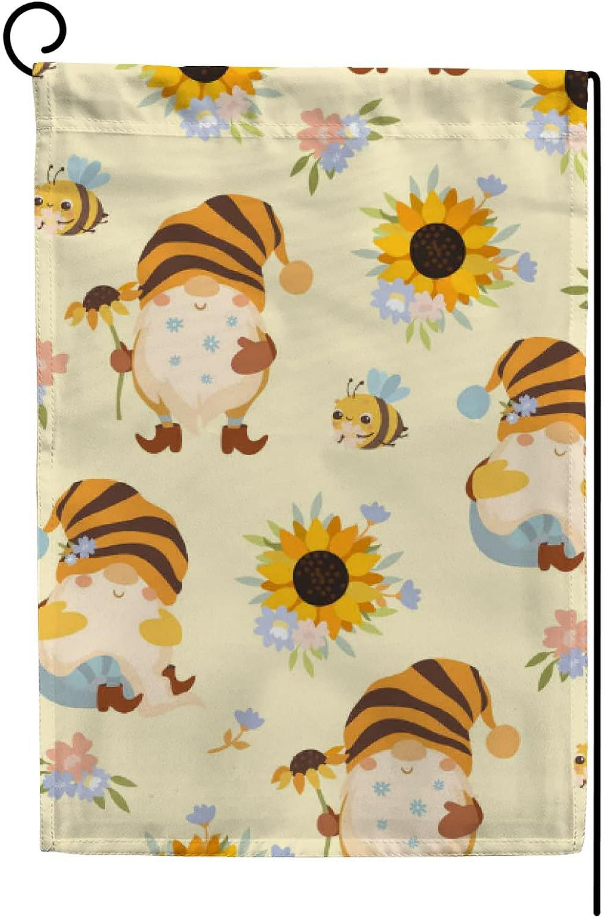 SKYSONIC Sunflowers Honey Bees and Gnomes Double-Sided Printed Garden ...
