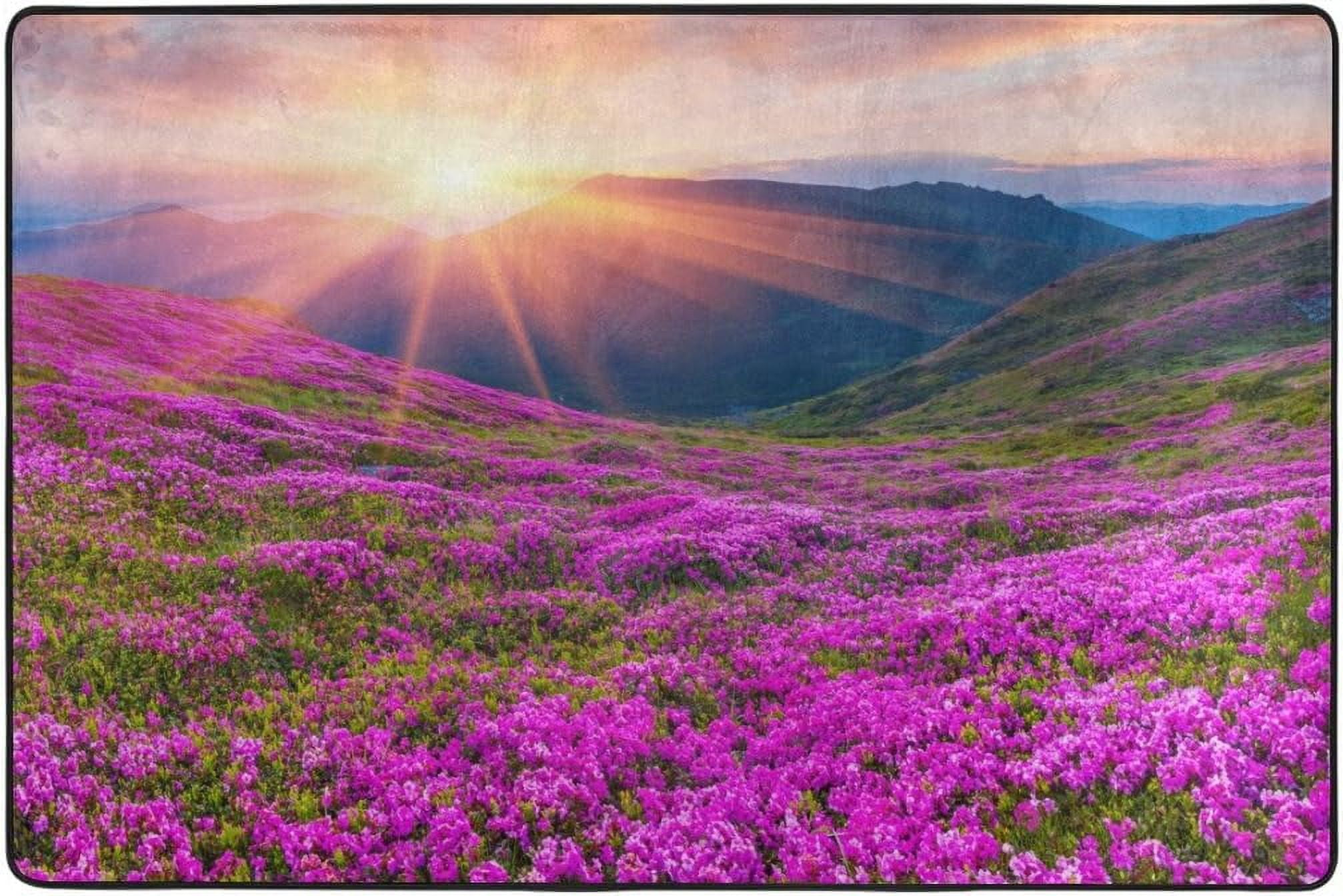 SKYSONIC Sunrise Rhododendron Flowers Area Rug Pad 24x36 Inch 100% ...