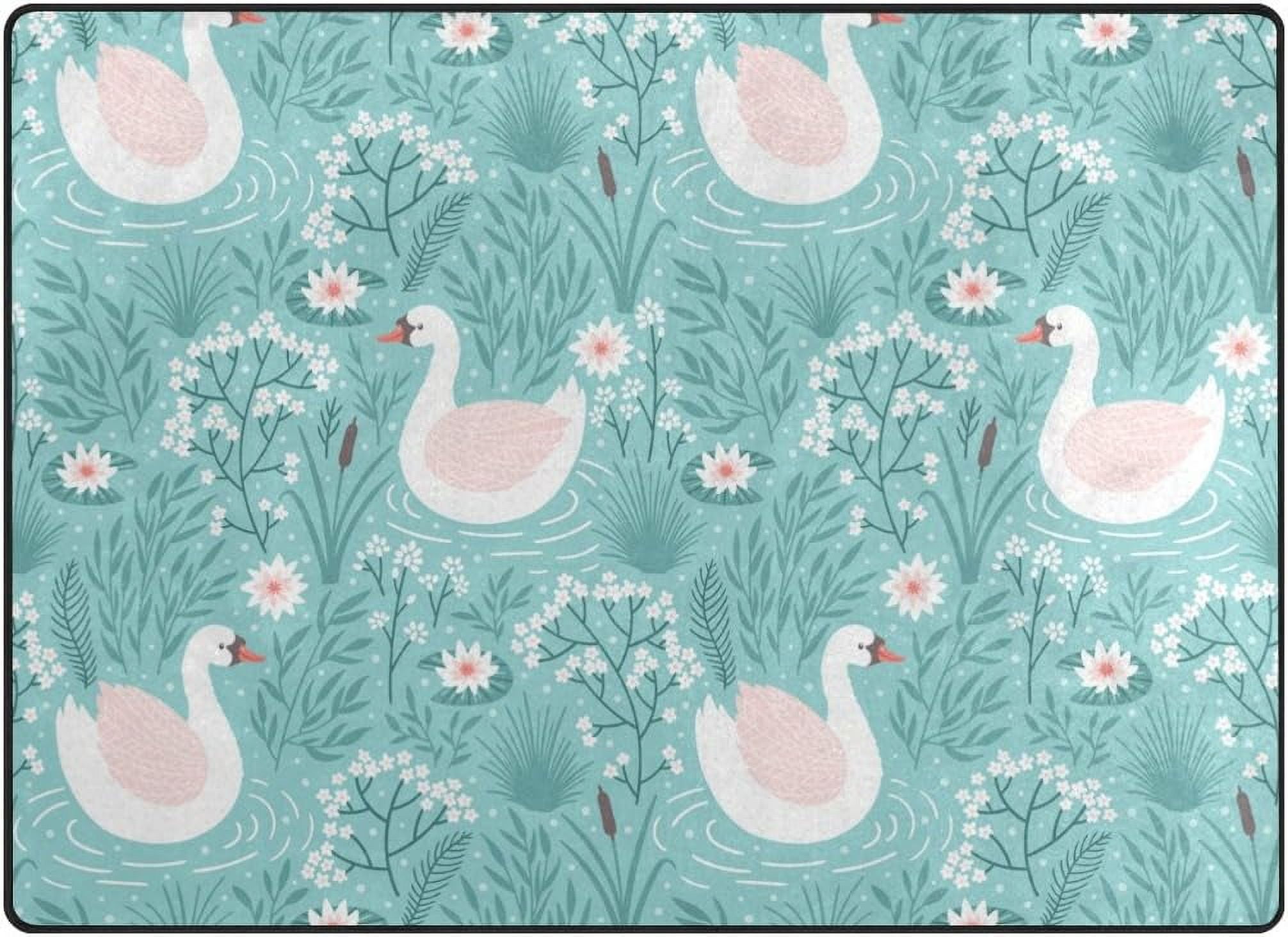 SKYSONIC Swan Floral Elements Area Rug Pad - 63x48 inch - 100% Light ...