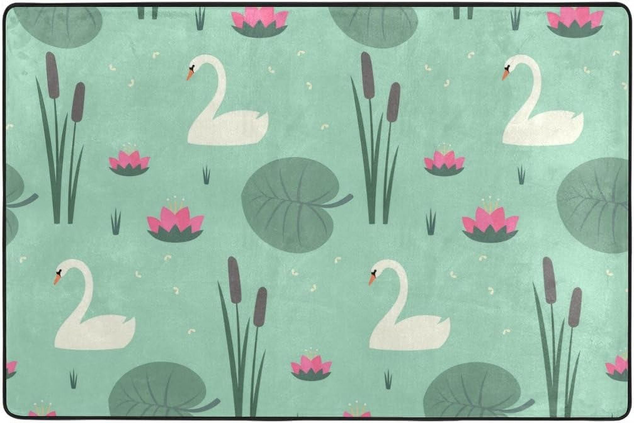 SKYSONIC Swans Water Lily Bulrush Leaves Area Rug Pad 24x36 Inch 100% ...