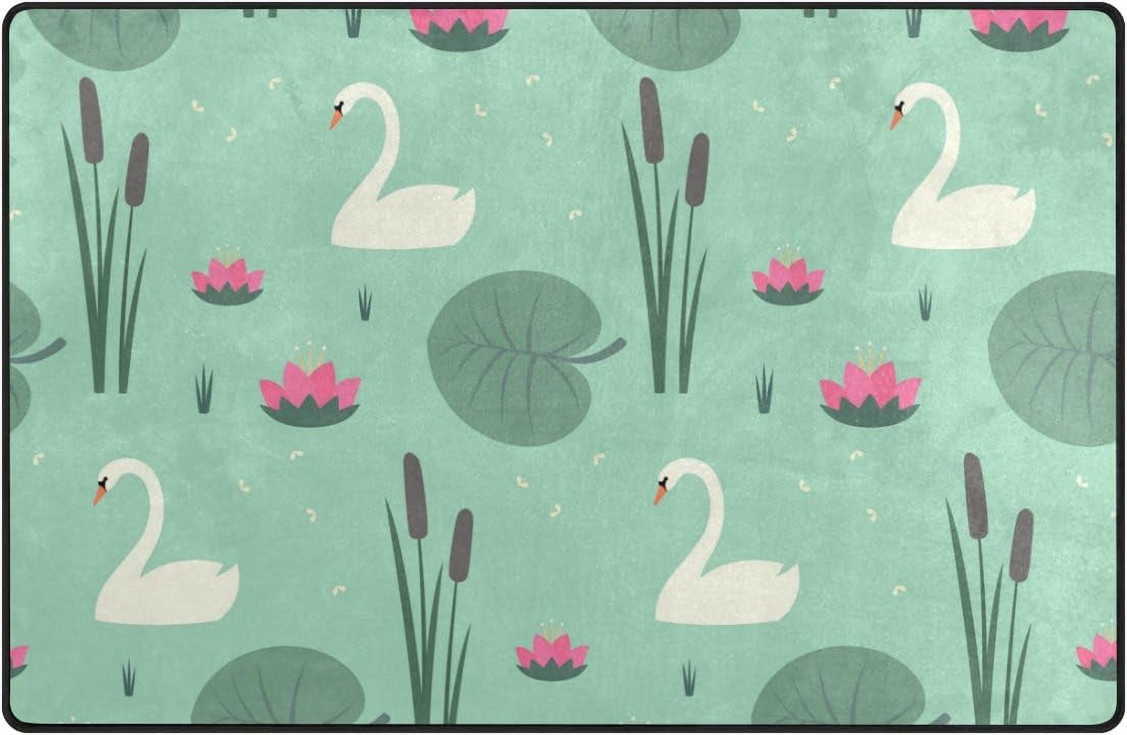 SKYSONIC Swans Water Lily Bulrush Leaves Area Rug Pad 60x39 inch, 100% ...