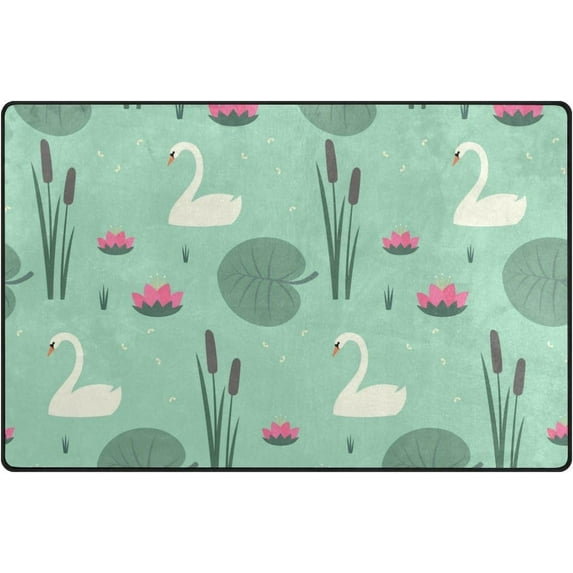 SKYSONIC Swans Water Lily Bulrush Leaves Area Rug Pad 60x39 inch, 100% ...