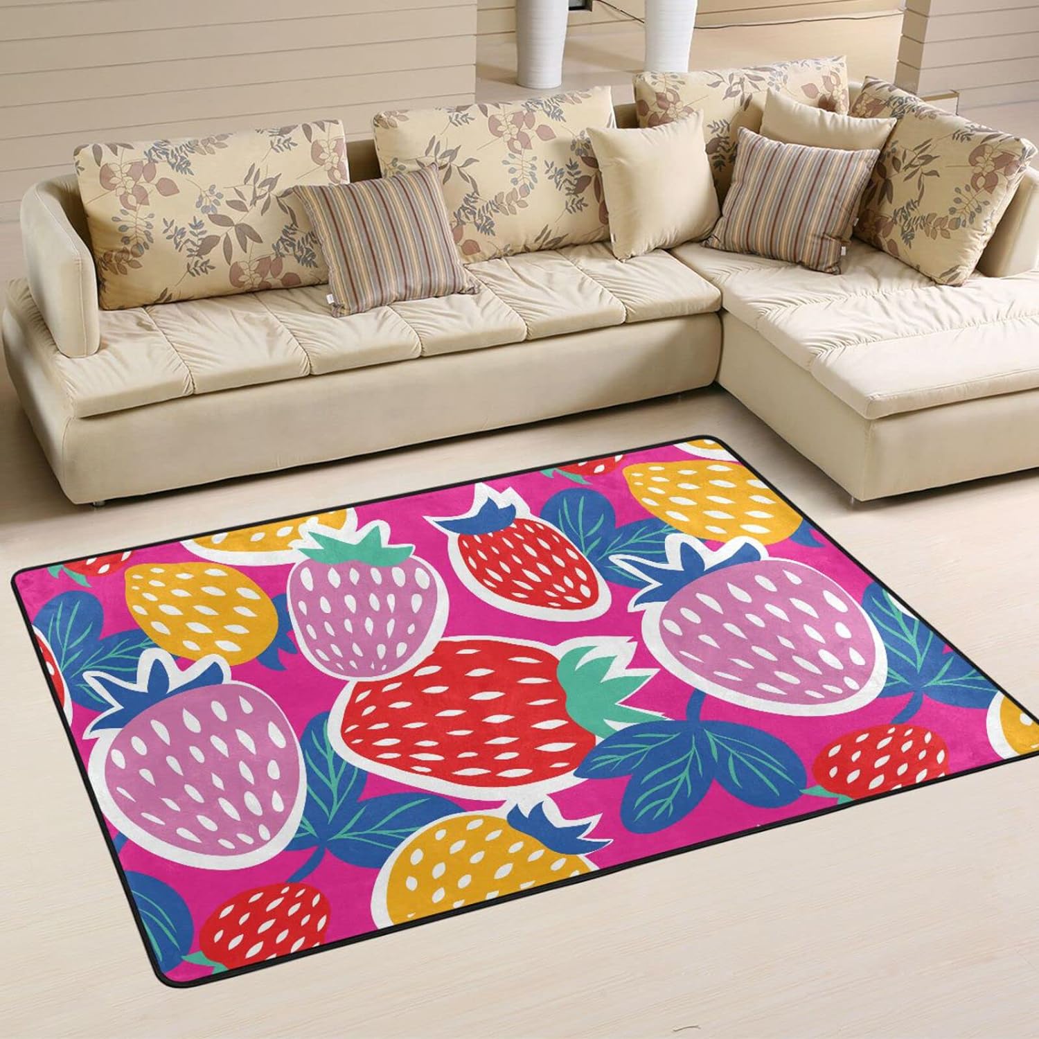 SKYSONIC Sweet Strawberry Area Rug 72x48in Seamless Pattern Pink Non ...