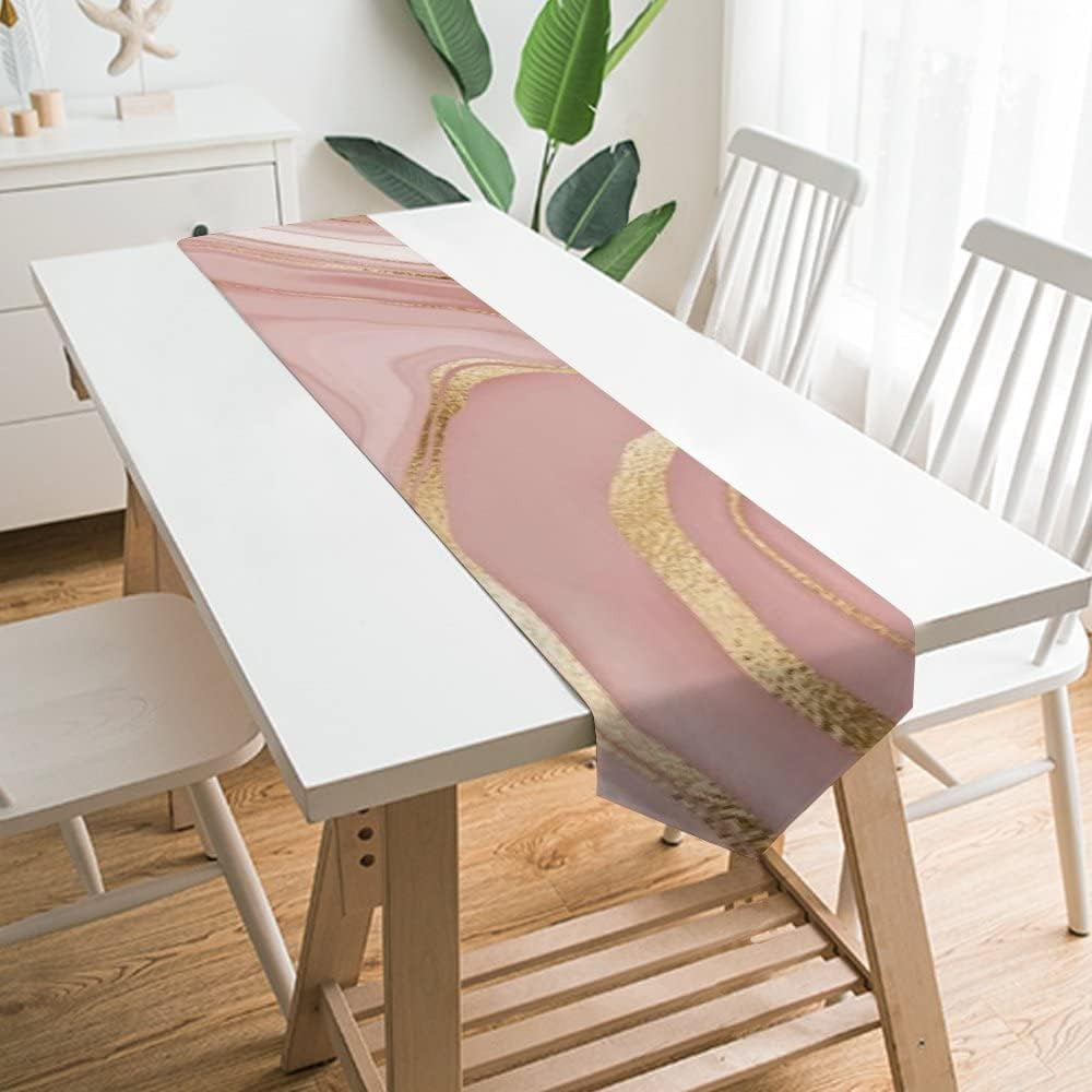 SKYSONIC Table Cloth Runner Pink Marble Design with Gold Splash Table ...