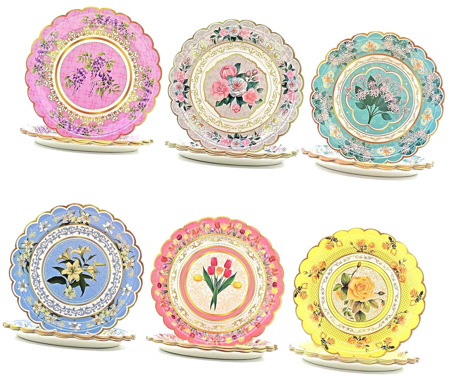 SKYSONIC Tea Party Decorations, 60-Pack Floral Paper Plates, 7 Inch ...