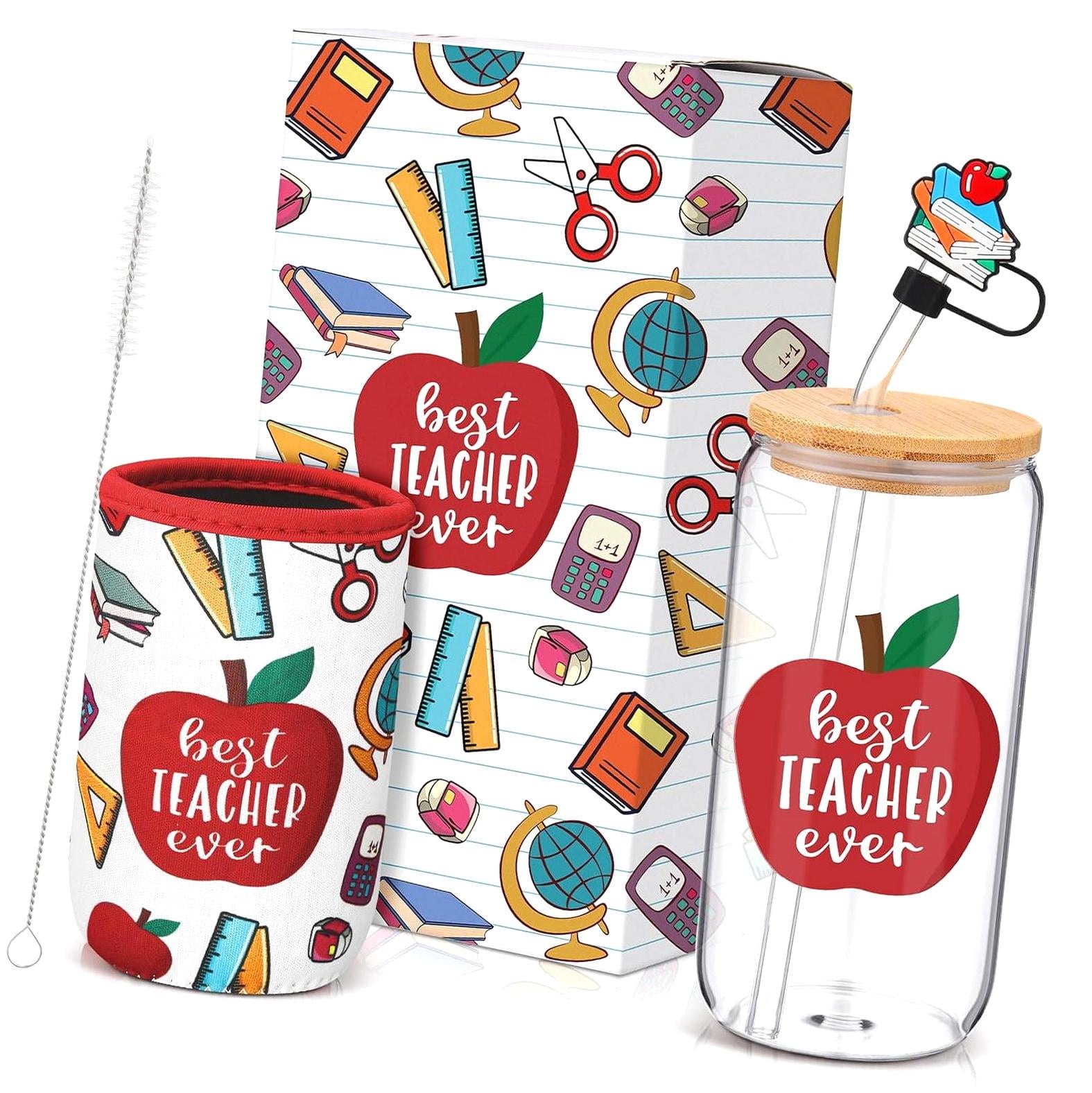 SKYSONIC Teacher Appreciation , 16oz Glass Coffee Cup with Straw ...