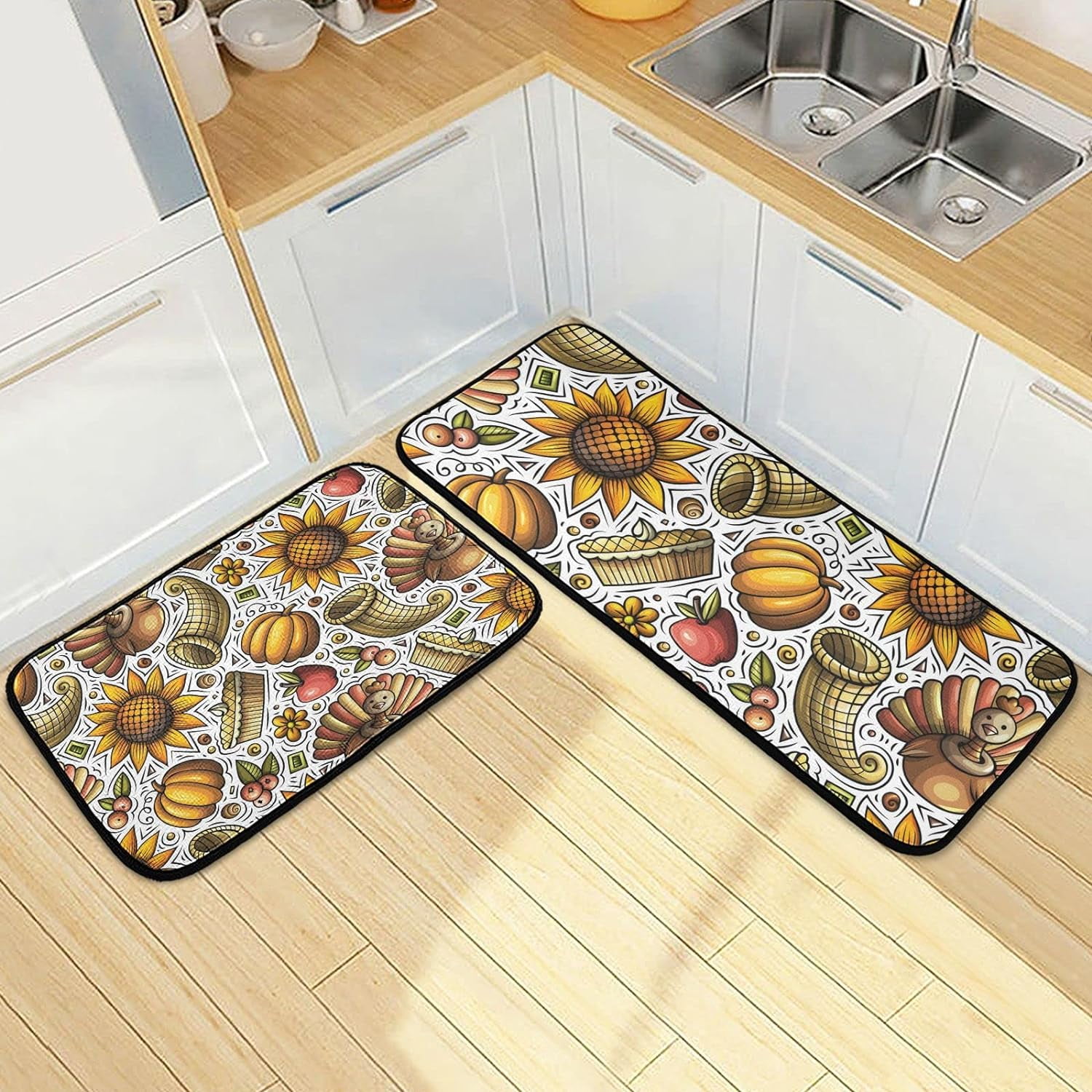 SKYSONIC Thanksgiving Cornucopia Pattern Kitchen Rugs Set of 2 ...
