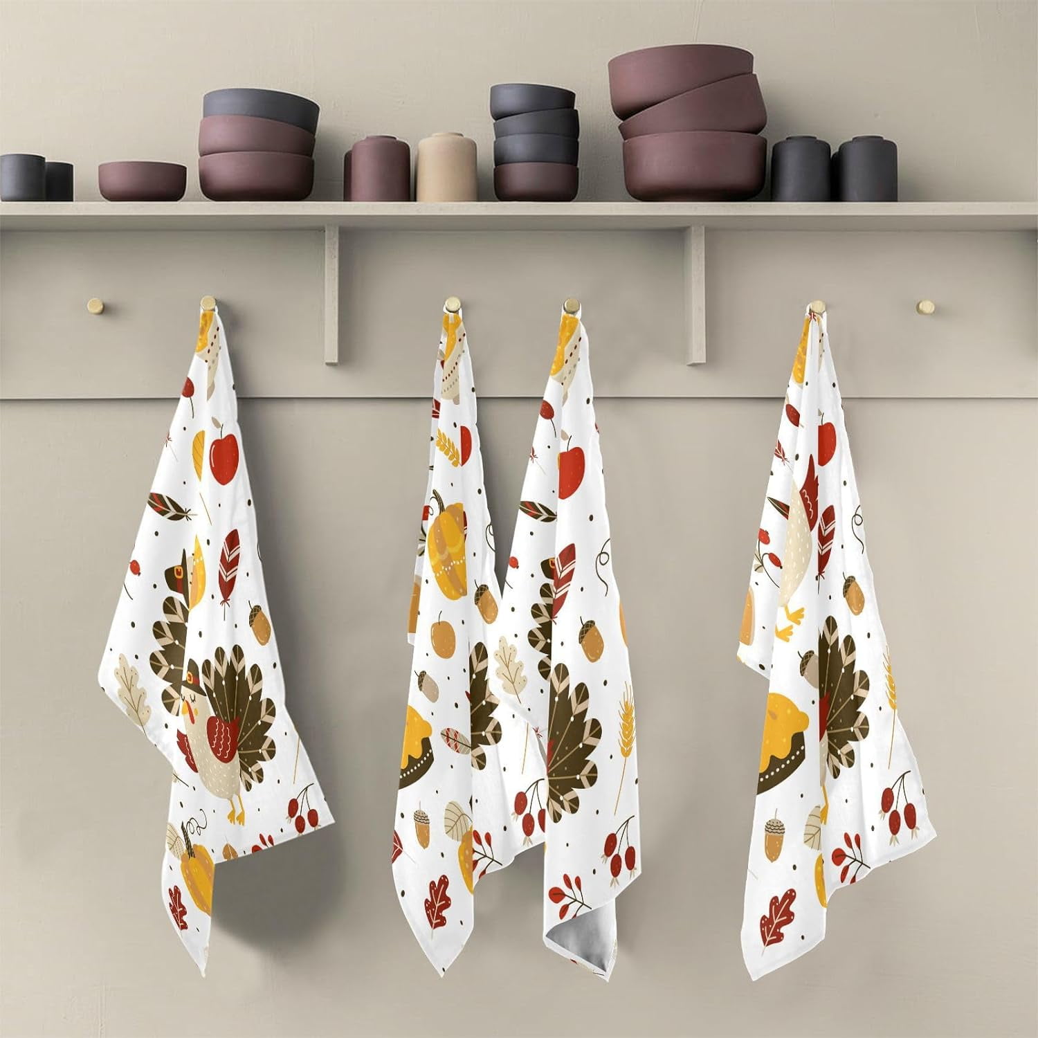 SKYSONIC Thanksgiving Cute Turkey and Autumn Kitchen Dish Towel Set ...