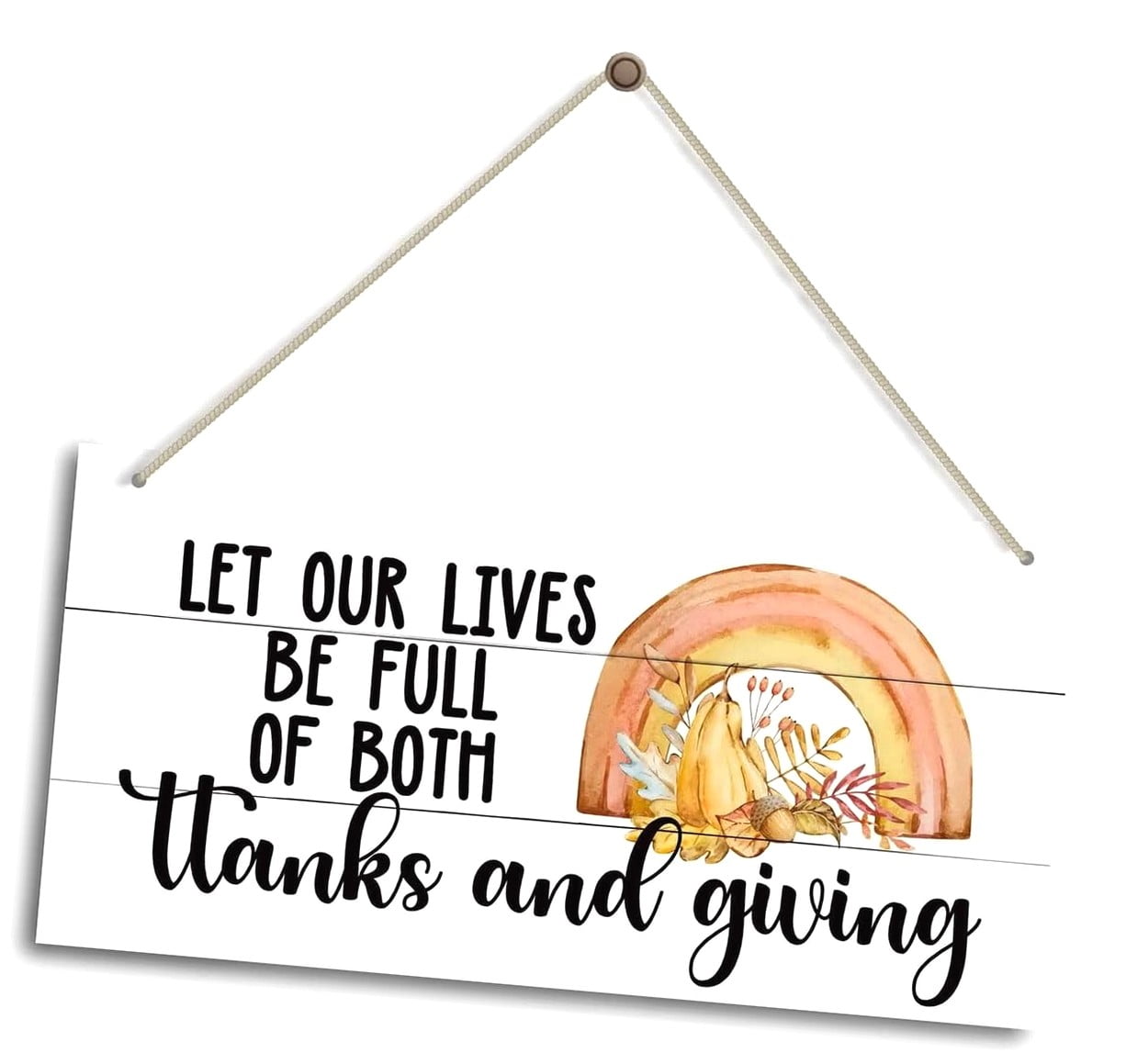 SKYSONIC Thanksgiving Door Sign Decor, Let Our Hearts Be Full Of Both ...