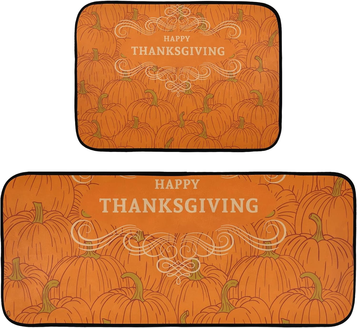 SKYSONIC Thanksgiving Pumpkin 2 Pieces Kitchen Rug Cushioned Anti ...