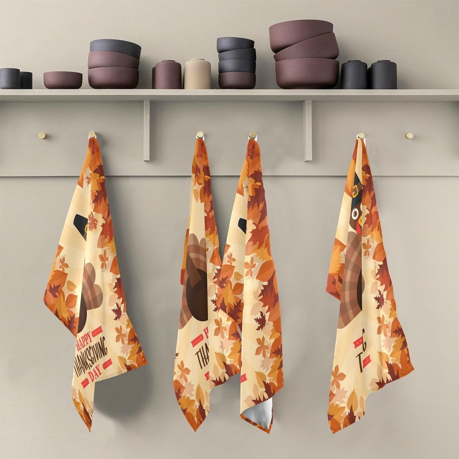 SKYSONIC Thanksgiving Turkey Maple Leaf Kitchen Dish Towel Set,Drying ...